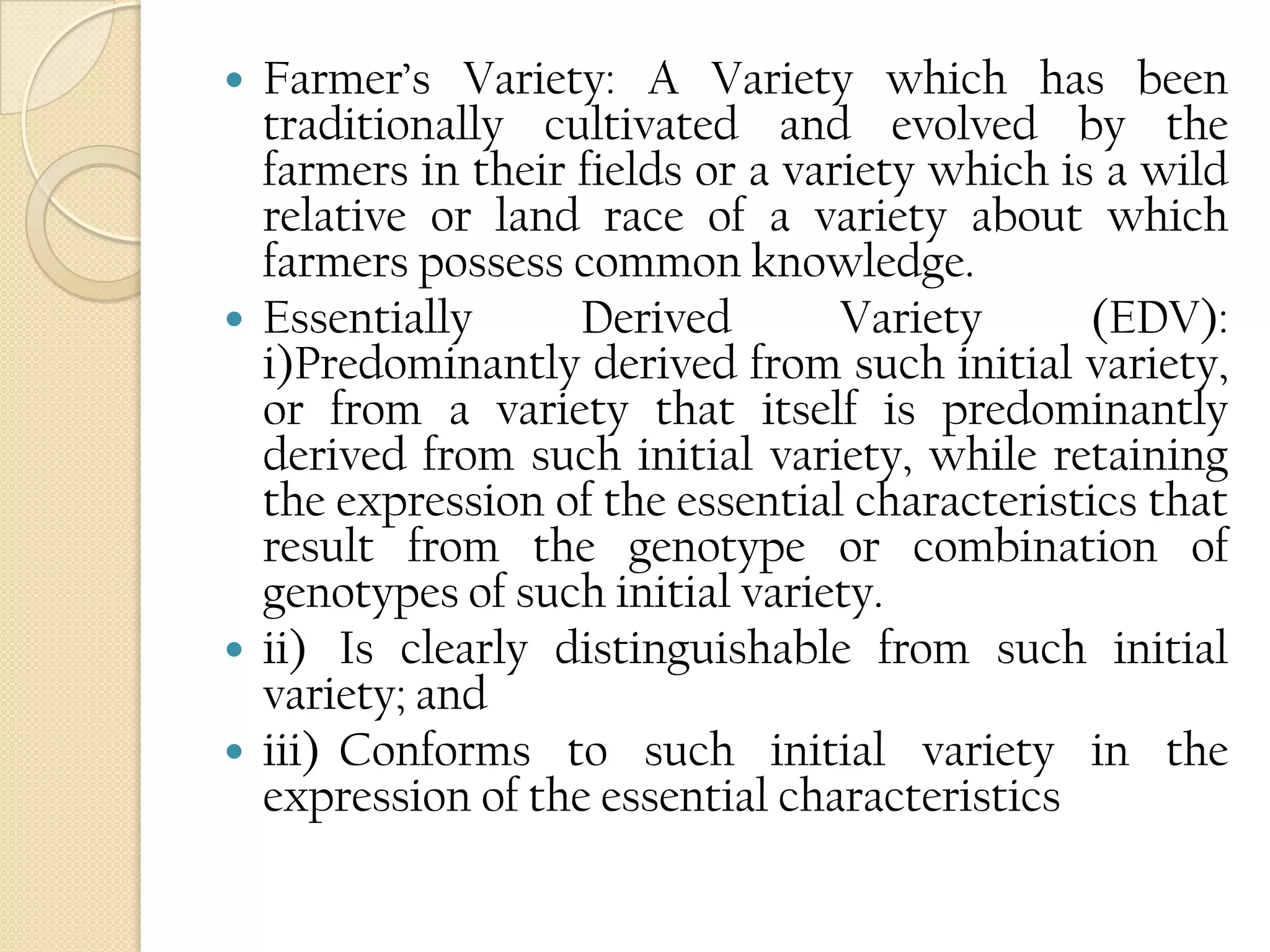 Protection of plant varieties and farmers' rights act | PPTX