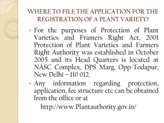 Protection of plant varieties and farmers' rights act | PPTX