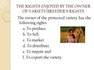 Protection of plant varieties and farmers' rights act | PPTX