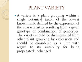 Protection of plant varieties and farmers' rights act | PPTX