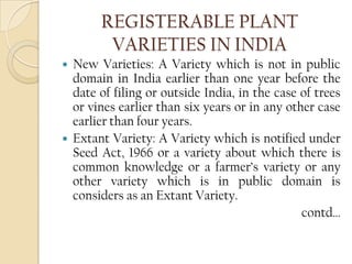 Protection of plant varieties and farmers' rights act | PPTX