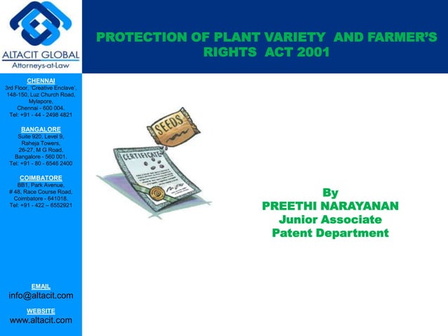 Protection of plant variety and farmer's right act 2001 | PPT ...