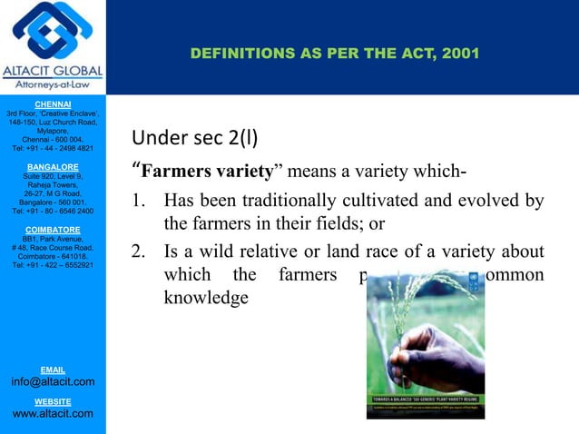 Protection of plant variety and farmer's right act 2001 | PPT ...