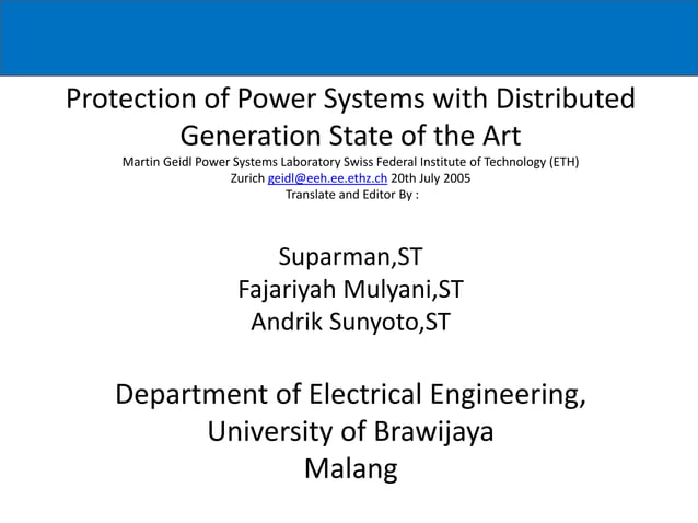 Protection of power system with distributed generation state of the art ...