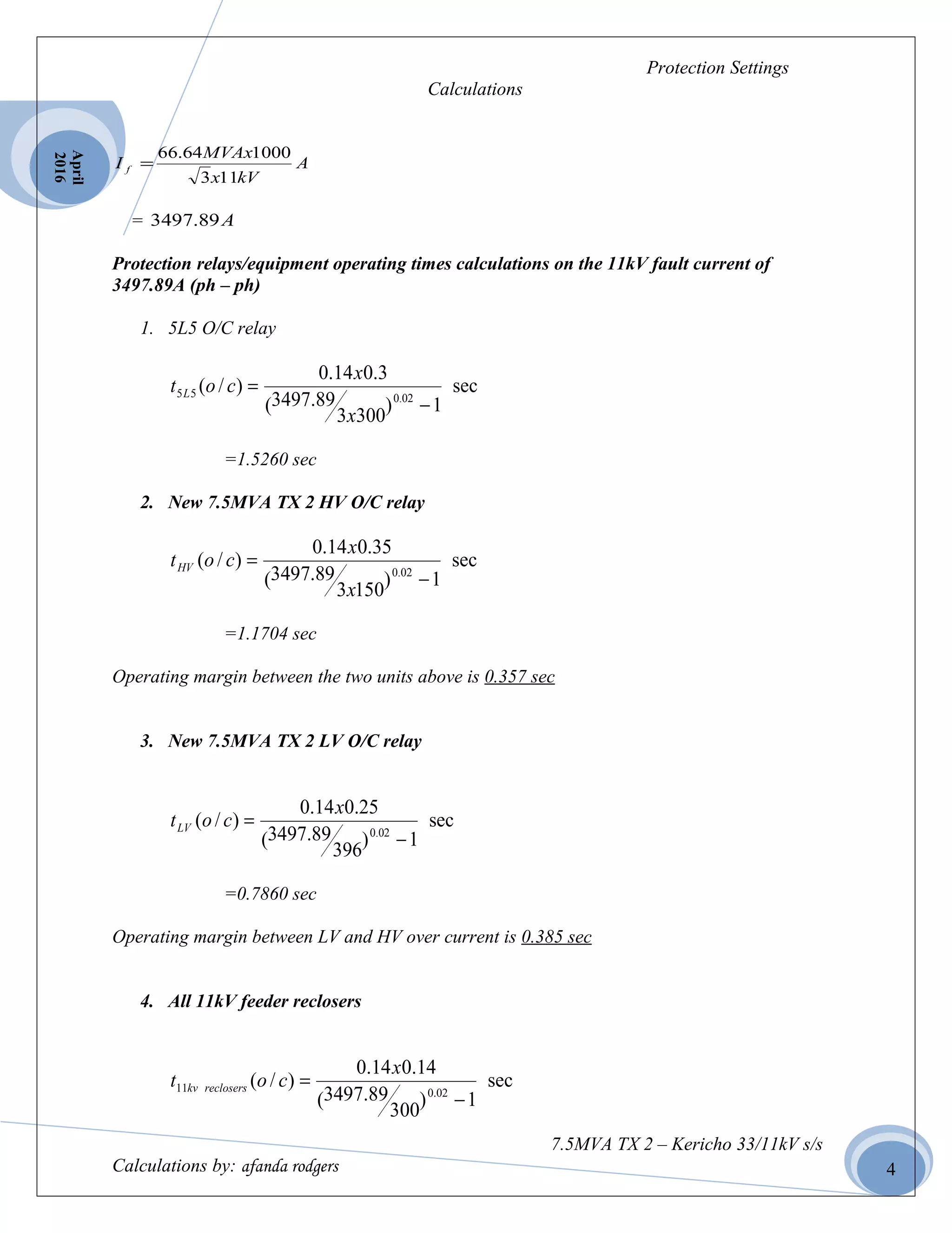 Protection settings calculation | DOC