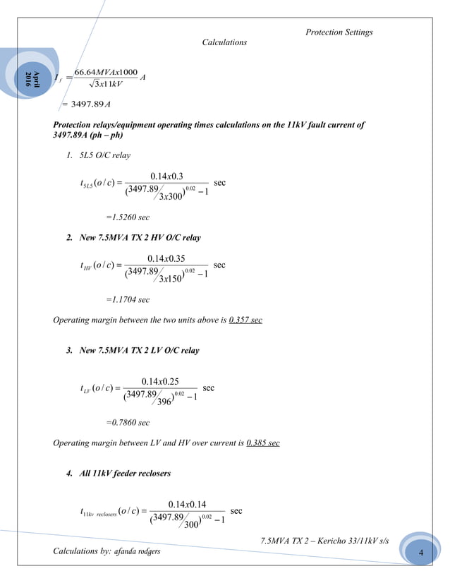Protection settings calculation | DOC