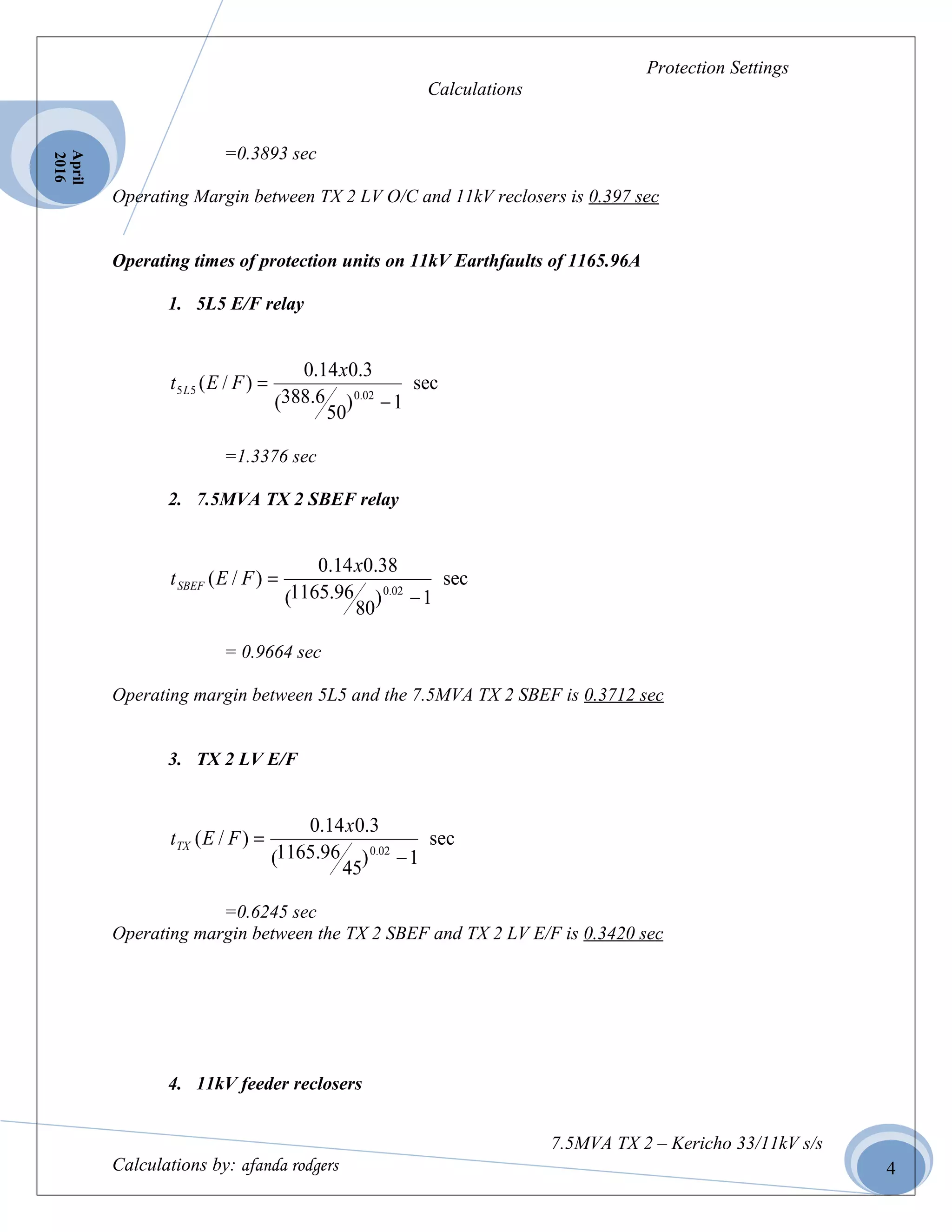 Protection settings calculation | DOC