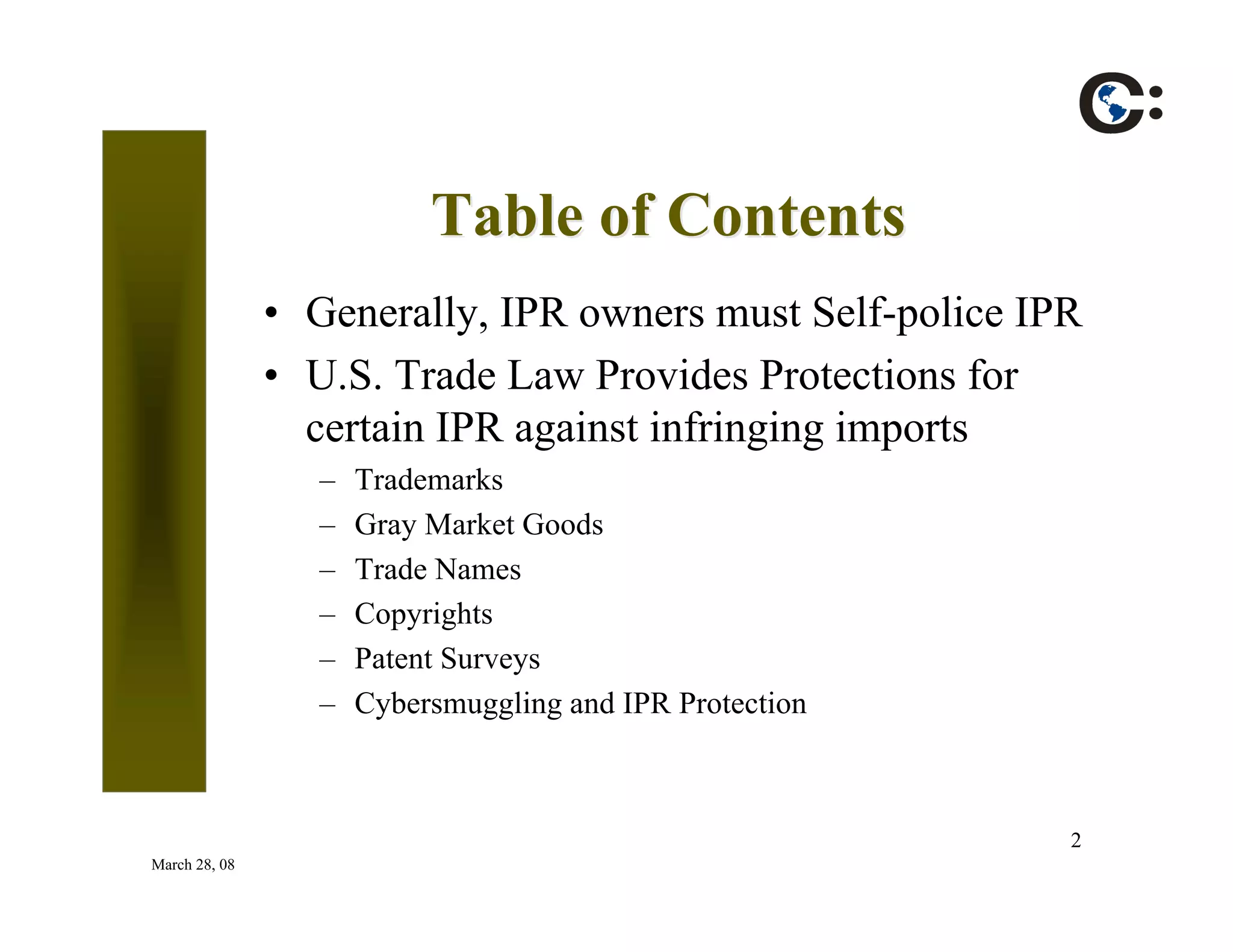 Protect Intellectual Property At Border | PPT