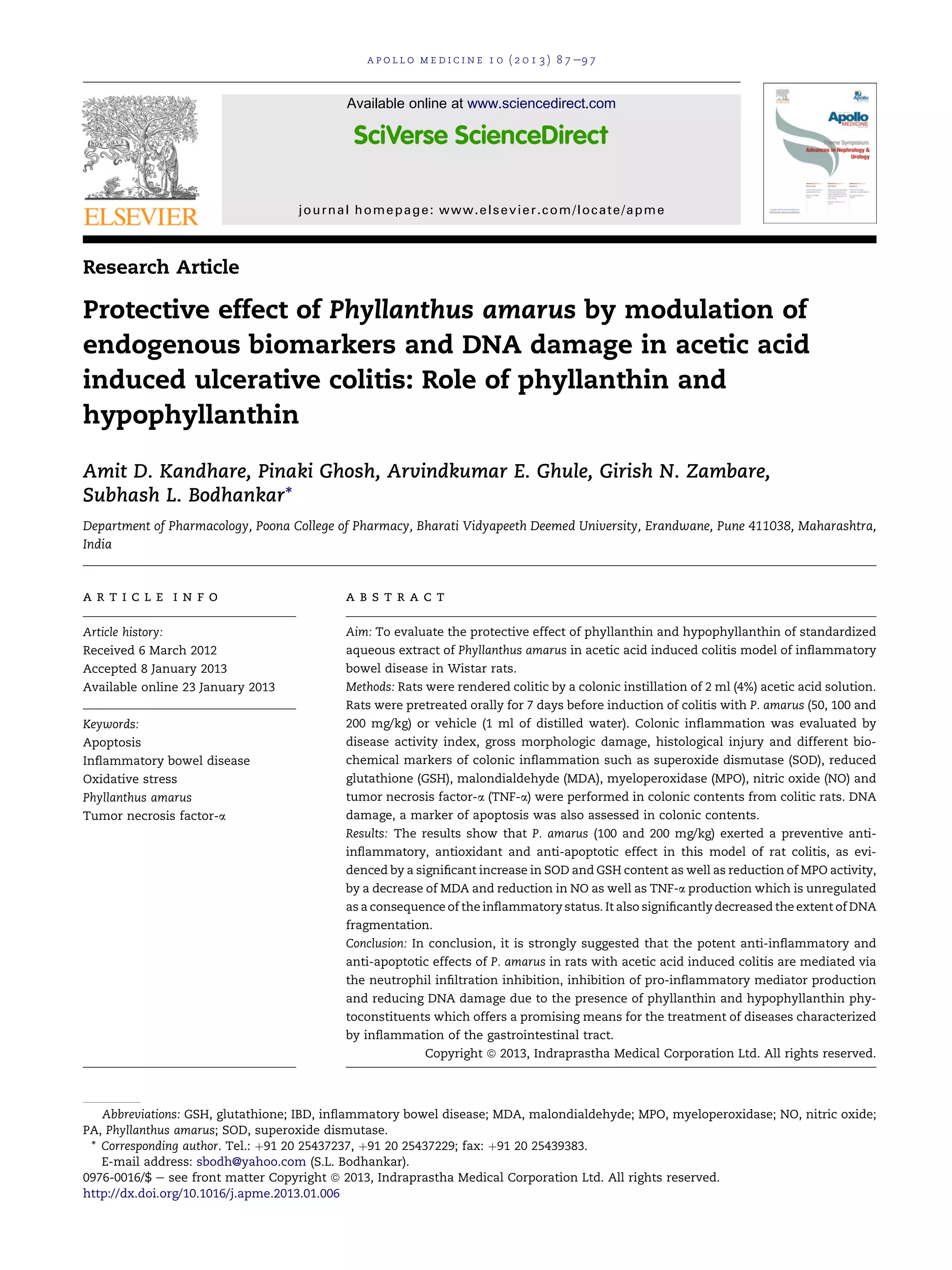 Protective Effect of Phyllanthus Amarus by Modulation of Endogenous Biomarkers and DNA Damage in ...