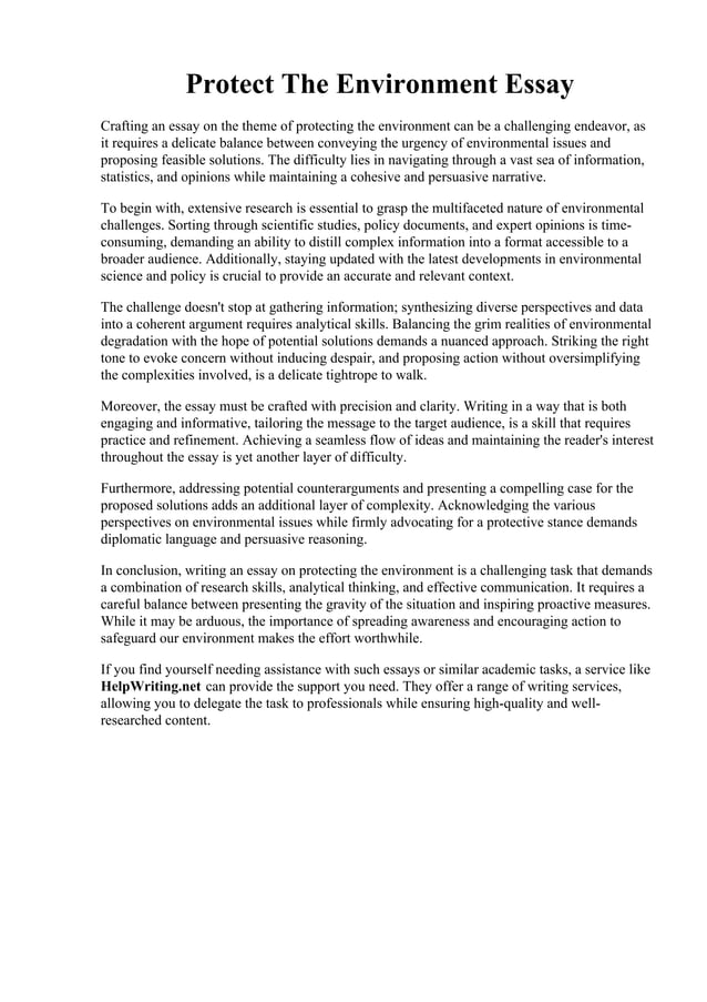 Protect The Environment Essay | PDF