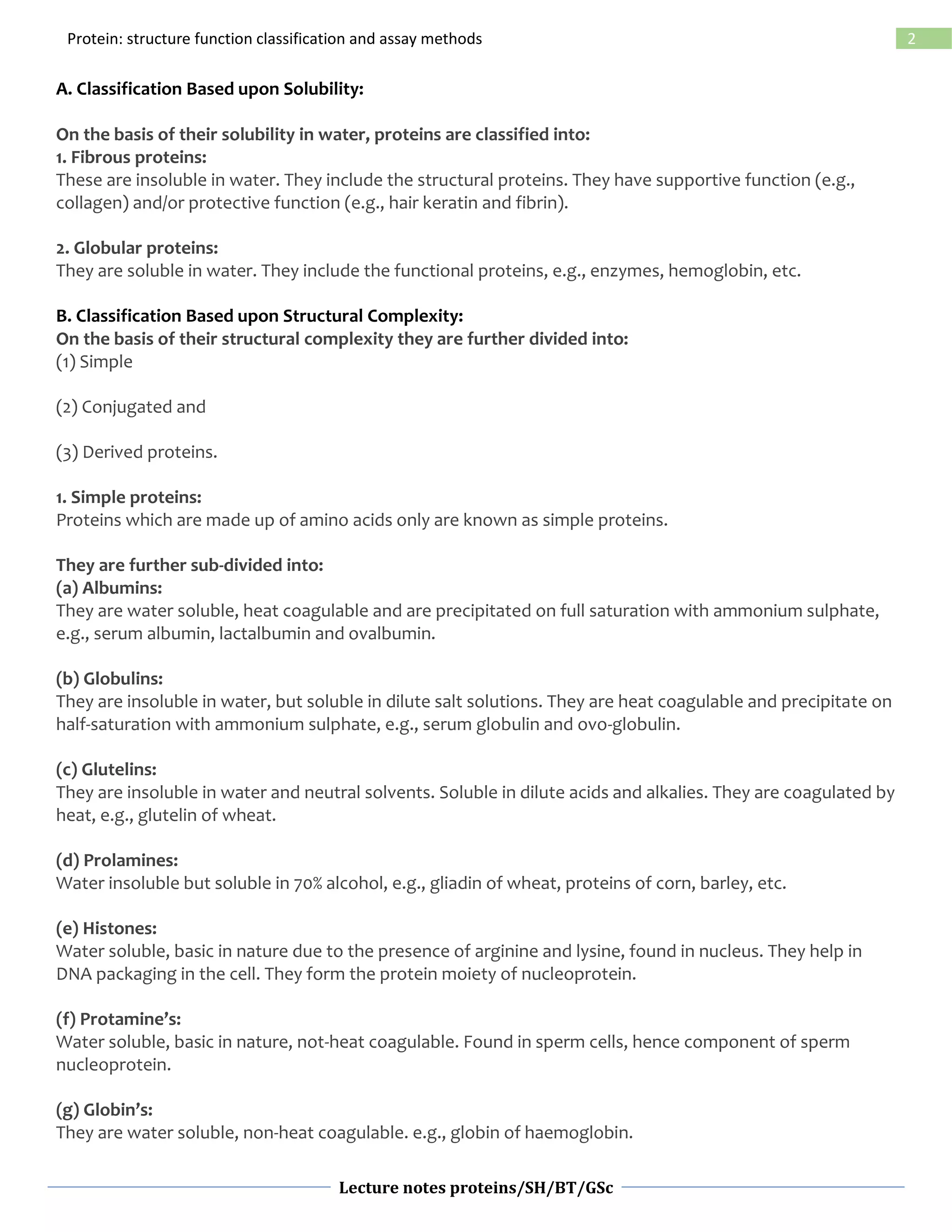 Protein: structure, classification,function and assay methods | PDF