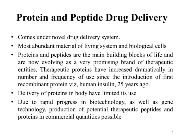 Protein and peptide delivery system | PPTX | Chemistry | Science