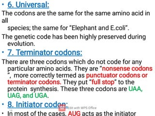 protein biosynthesis genetic code and transcription | PDF