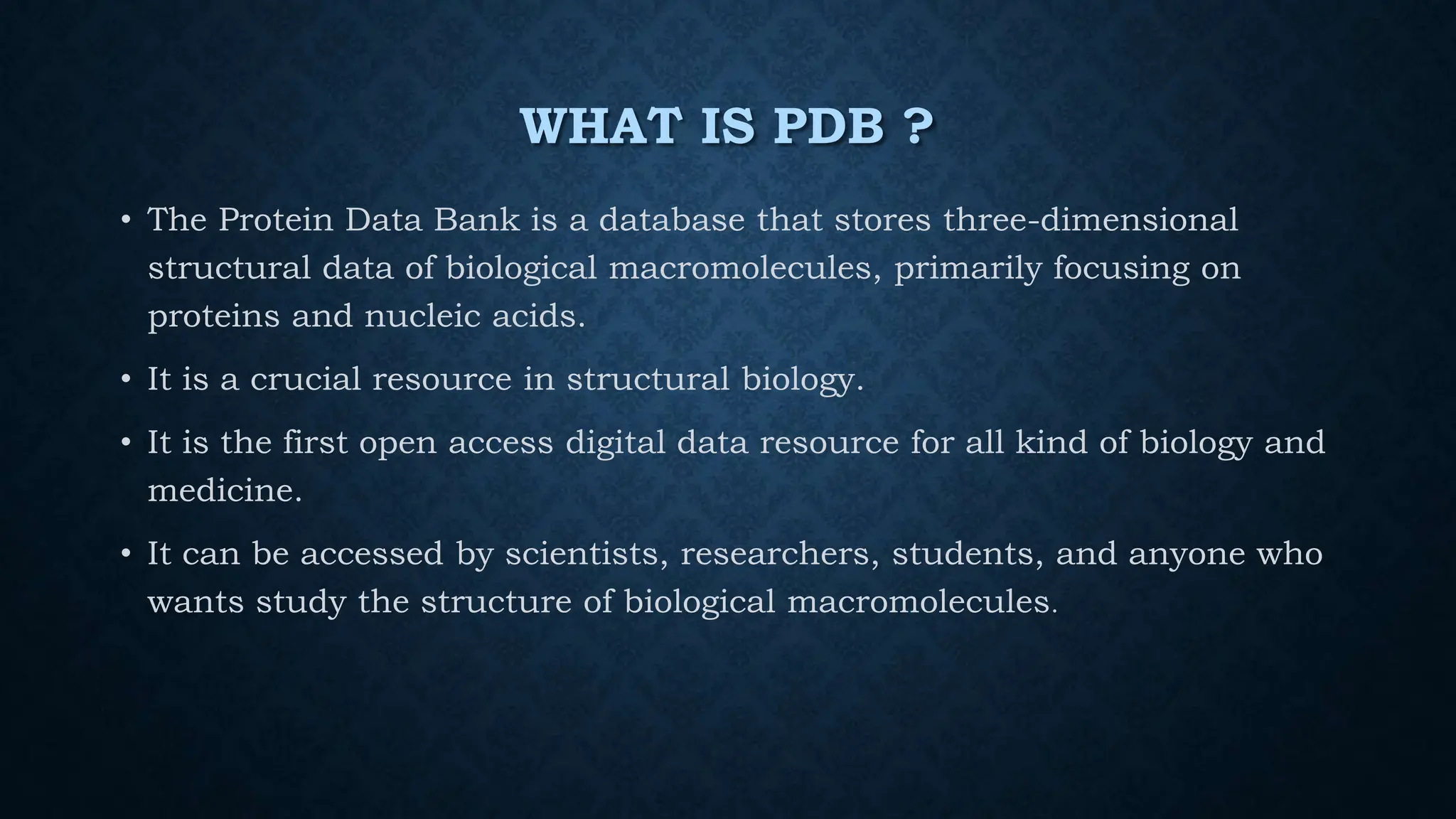 Protein Data Bank ( PDB ) - Bioinformatics | PPTX