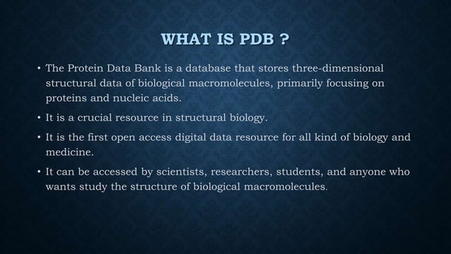 Protein Data Bank ( PDB ) - Bioinformatics | PPTX