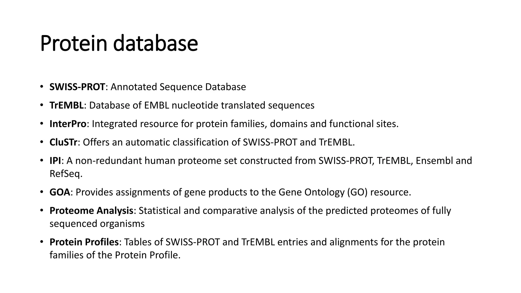 Protein database | PPTX | Databases | Computer Software and Applications