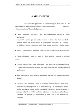 Protein memory(seminar report) | DOC | Data Storage and Warehousing | Computing
