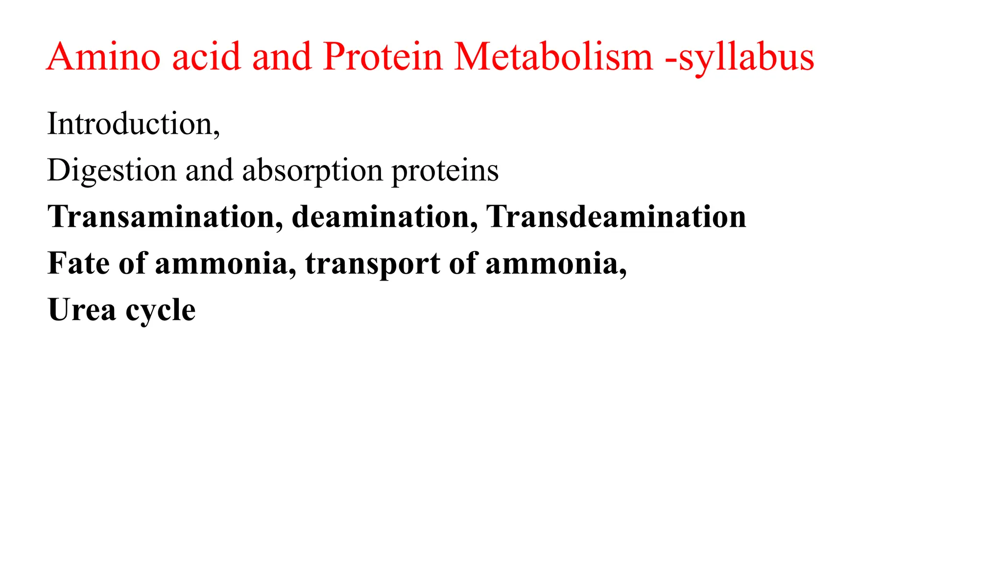 Protein metabolism transamination deamination, fate of ammonia, urea ...