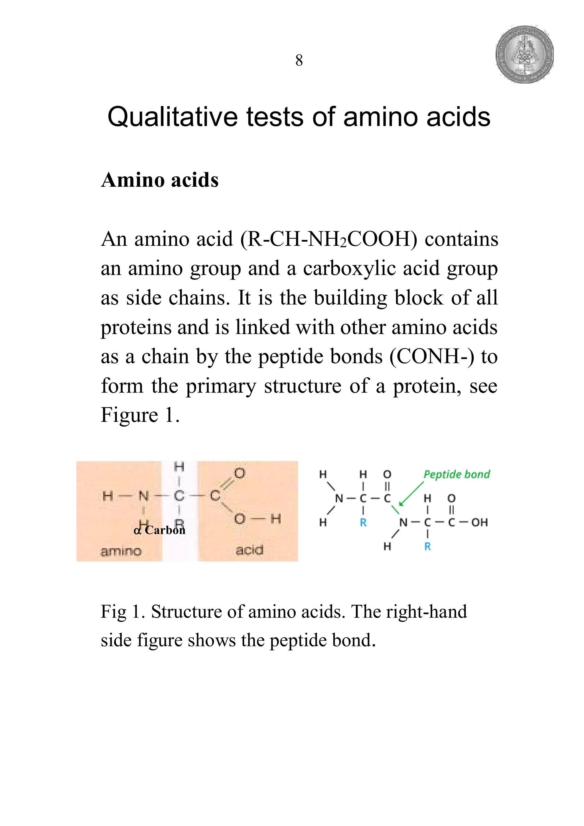 Qualitative tests of amino acids and proteins and enzyme kinetics | PDF