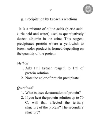 Qualitative tests of amino acids and proteins and enzyme kinetics | PDF