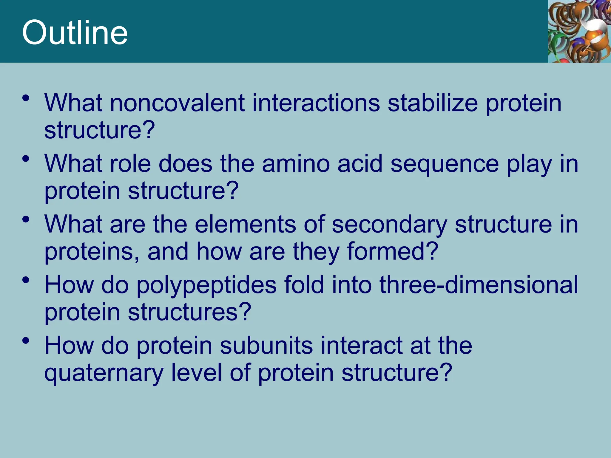 Proteins Part 2, Proteins secondary, tertiary, and quaternary structure.ppt