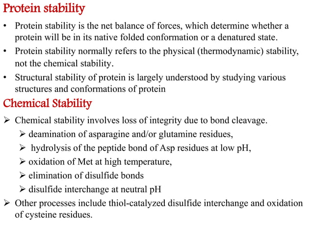 Protein stability(molecular biology) | PPTX | Chemistry | Science