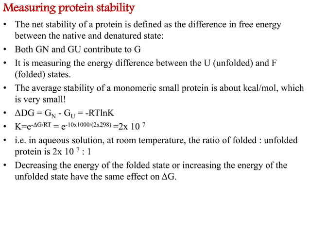 Protein stability(molecular biology) | PPTX | Chemistry | Science