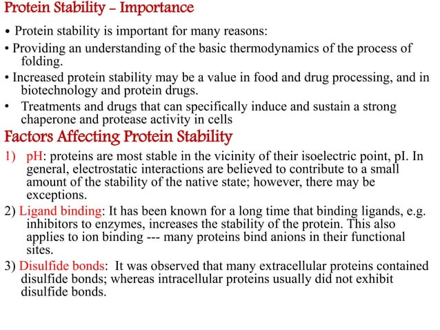 Protein stability(molecular biology) | PPTX | Chemistry | Science