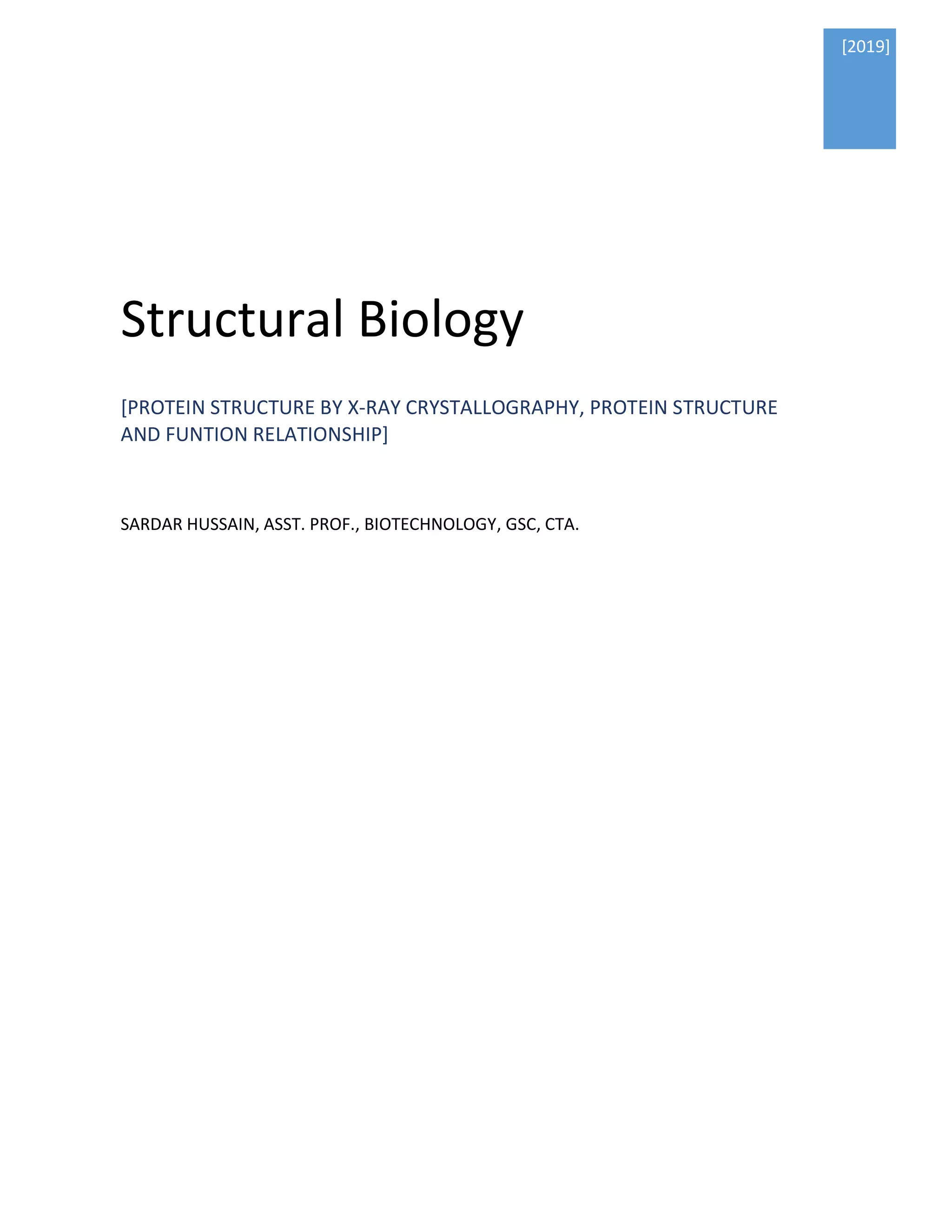 Structural Biology Protein Structure Function Relationship Pdf