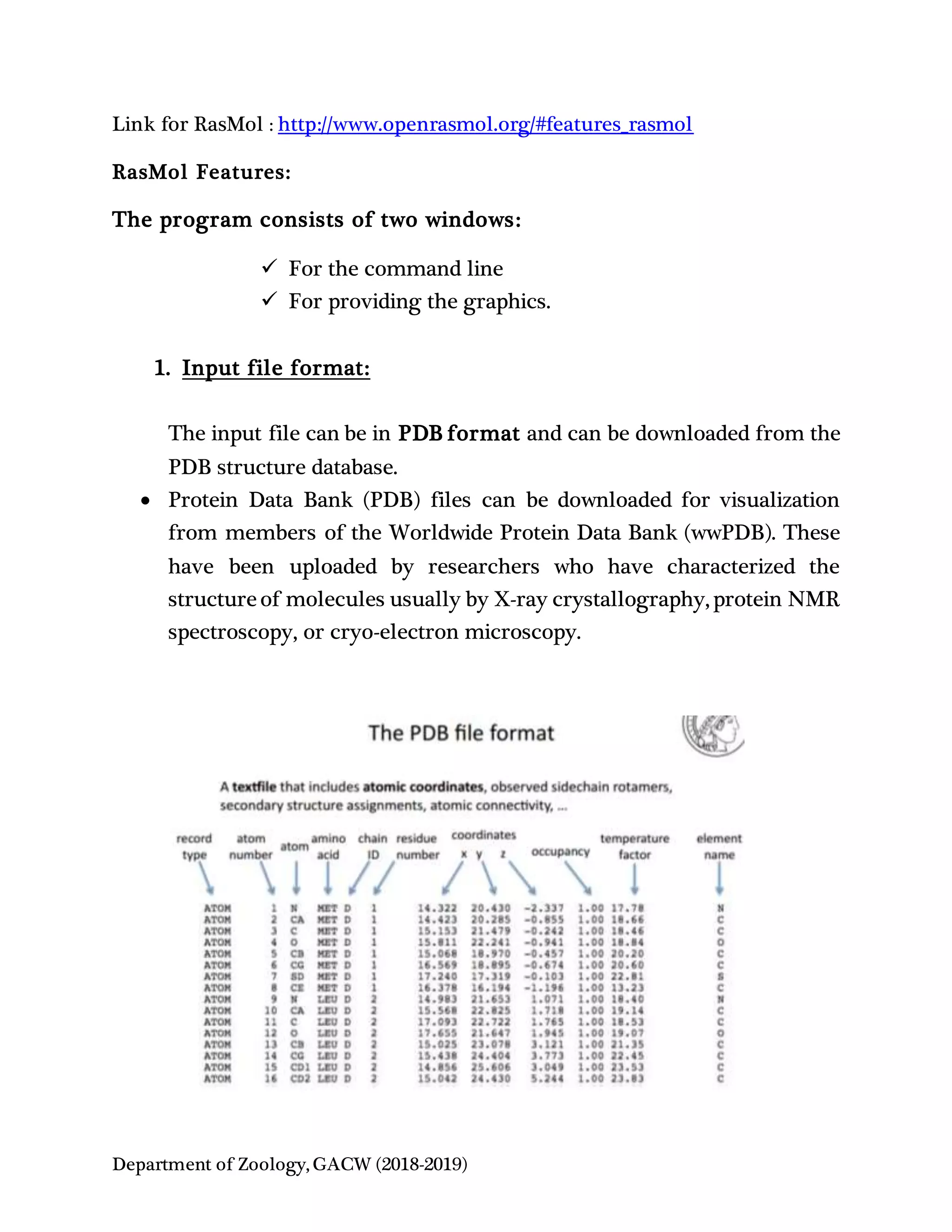 Protein structure visualization tools-RASMOL | DOCX