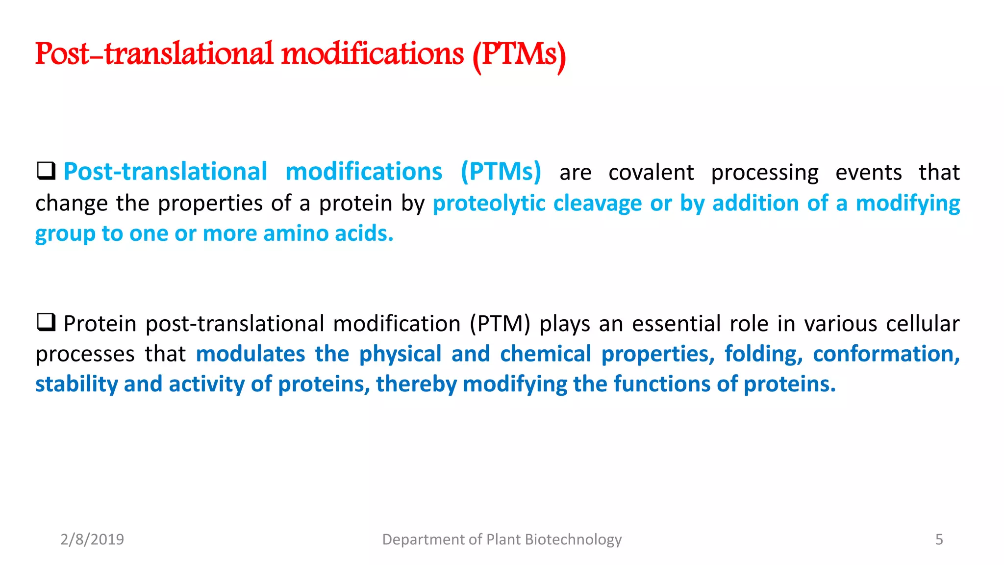Protein Structure, Post Translational Modifications and Protein Folding | PPTX