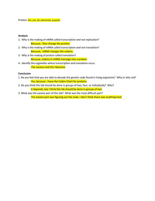 Protein synthesis lab | PDF