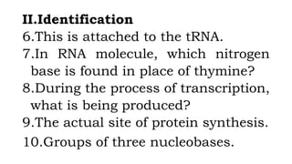 Grade 10 Quarter 4 Protein Synthesis Quiz.pptx