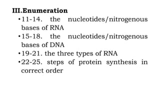 Grade 10 Quarter 4 Protein Synthesis Quiz.pptx
