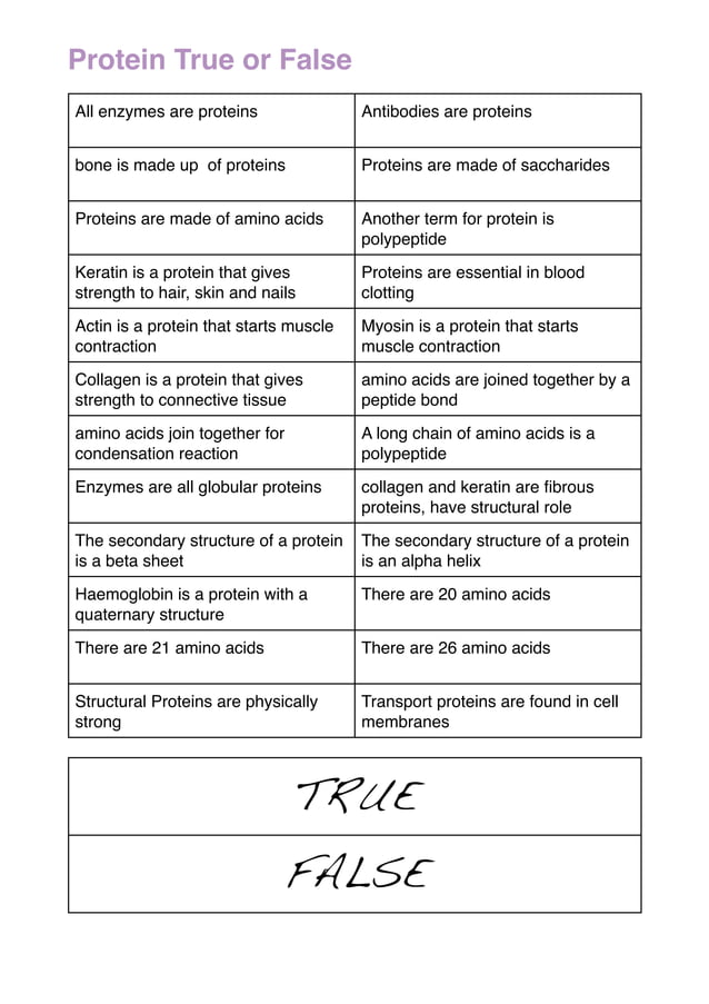 Protein True And False | PDF