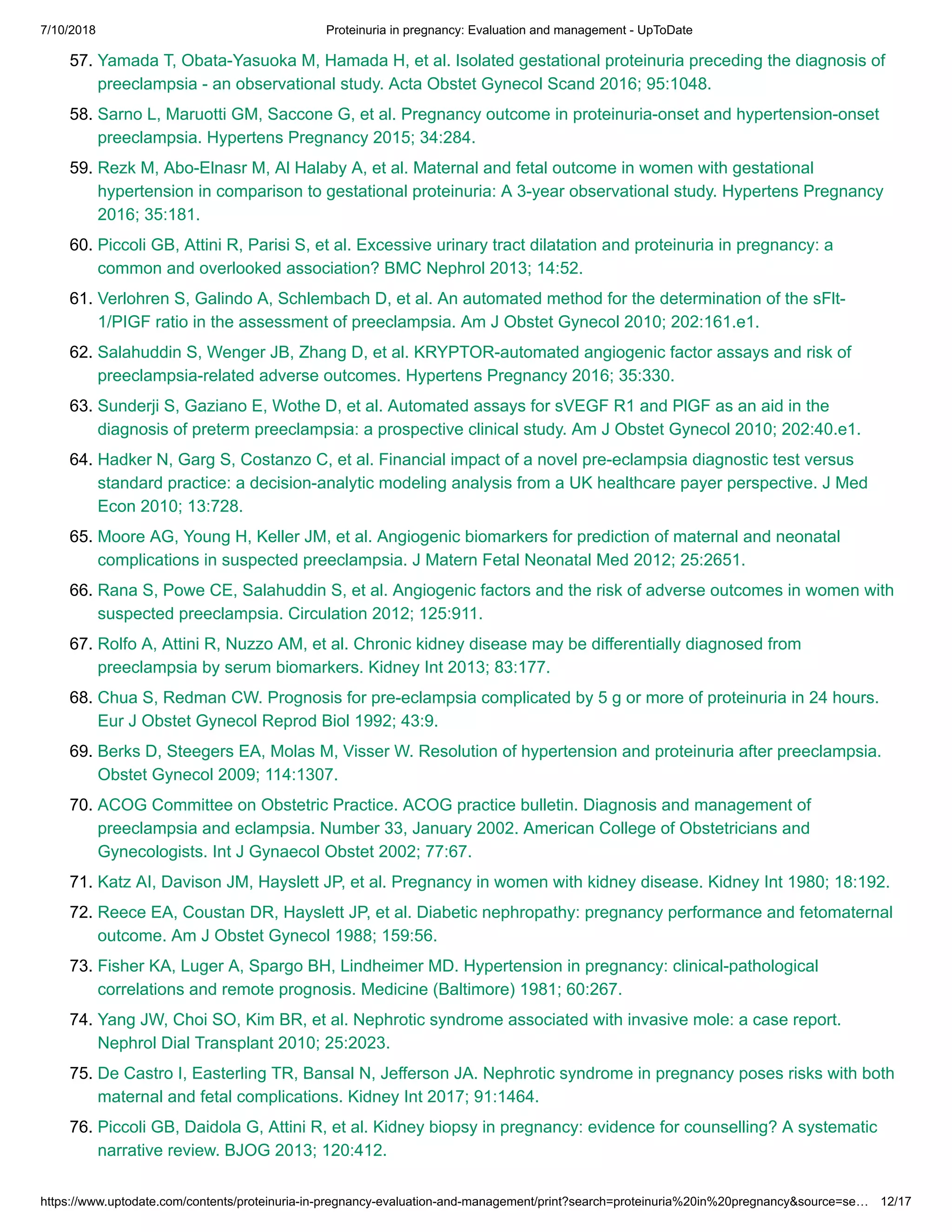 Proteinuria in pregnancy: evaluation and management up-todate 2018 | PDF
