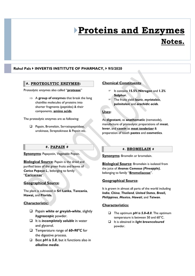 Proteolytic enzymes according to biren_shah(mine) | PDF