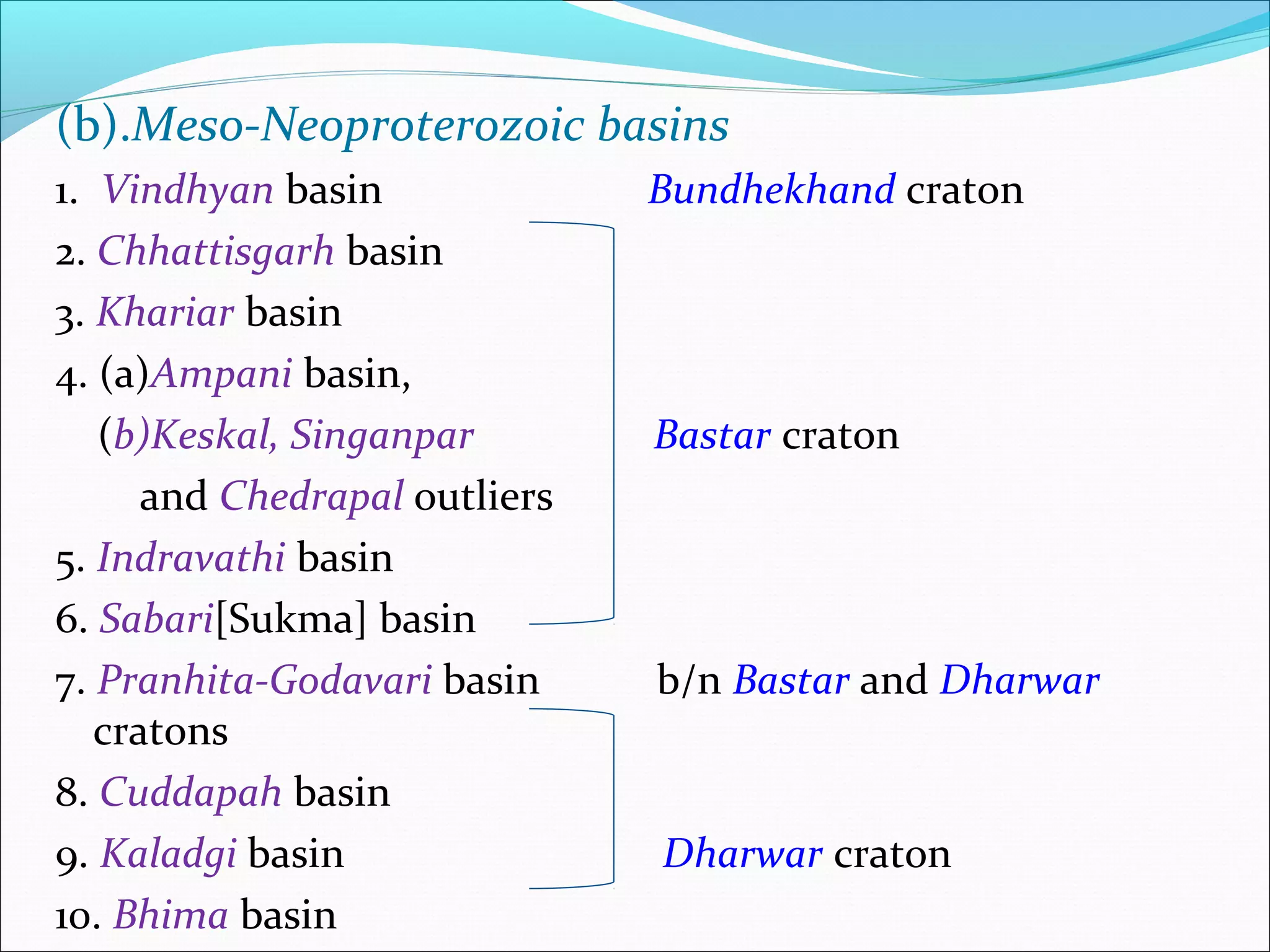 Proterozoic sedimentary basins of India in general | PPT