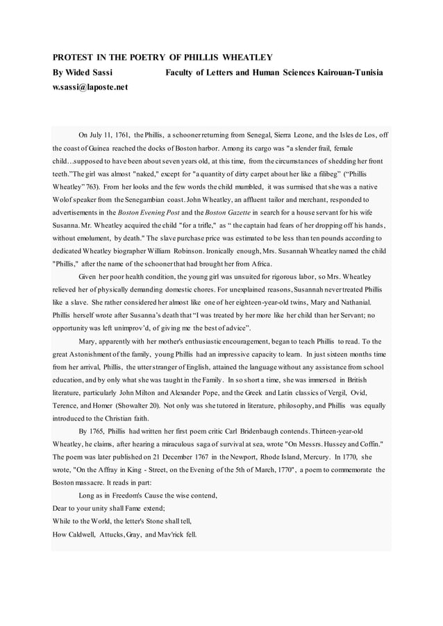 Protest in phillis wheatley's poetry | PDF