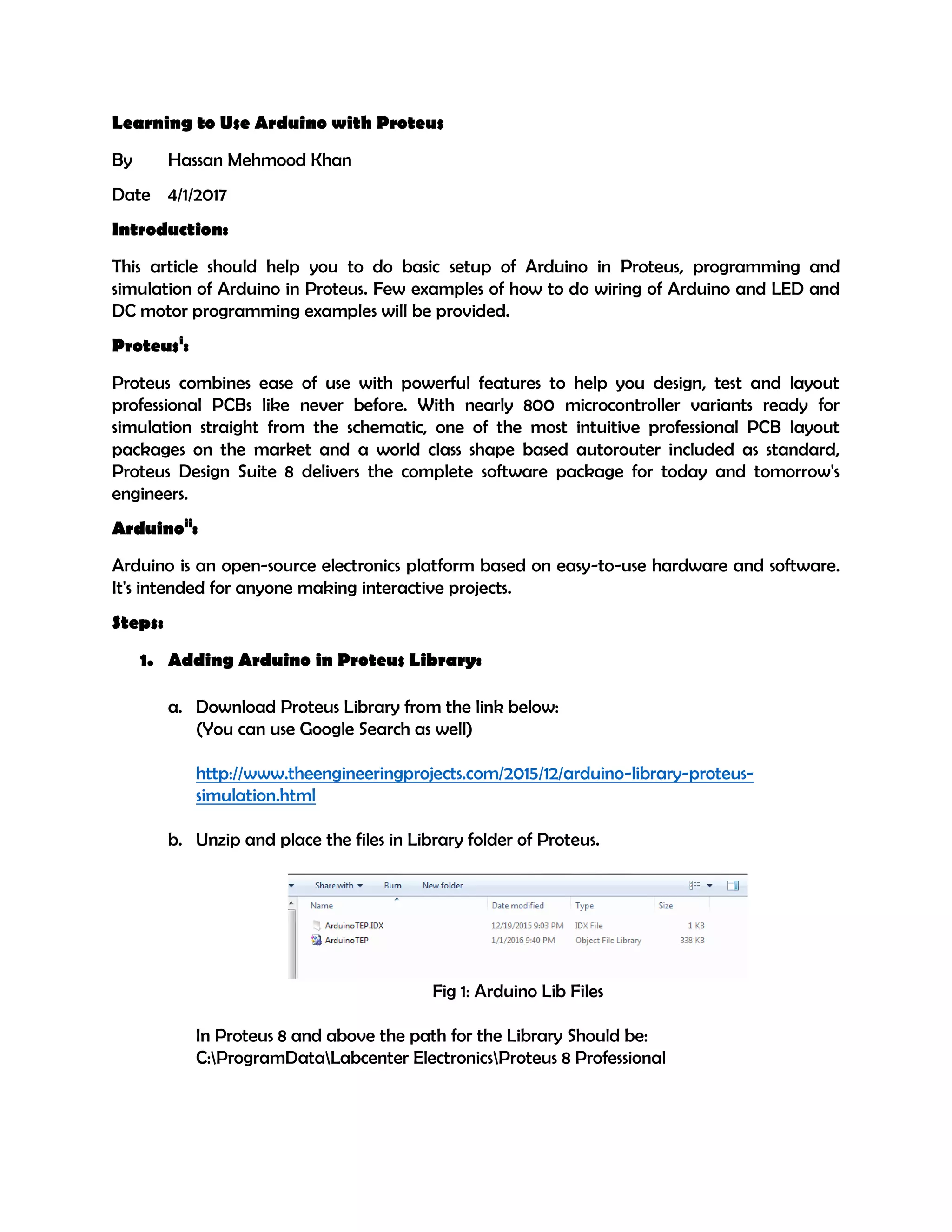 Proteus Project Arduino Programming For Led Pdf