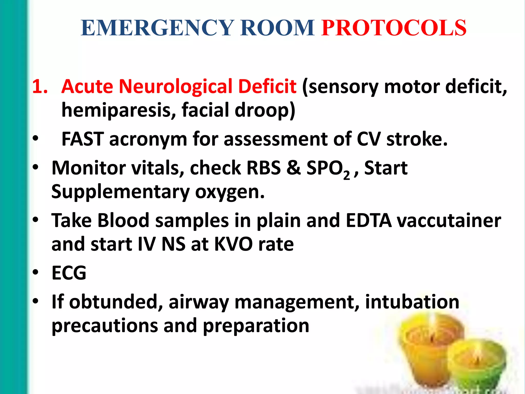 Protocals in emergency nursing | PPTX