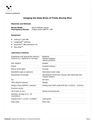 Protocol: Imaging the Deep Brain of Freely Moving Mice | PDF