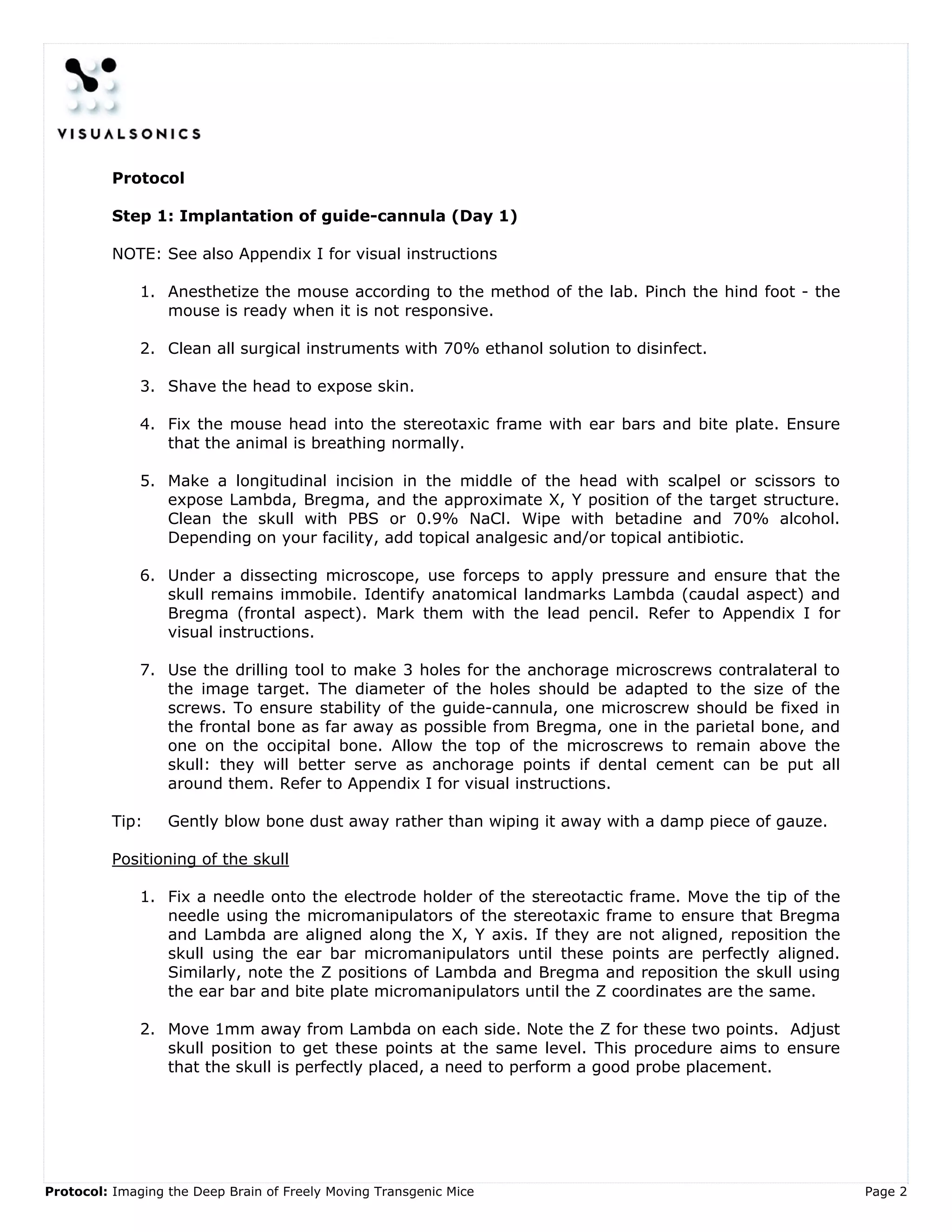 Protocol: Imaging the Deep Brain of Freely Moving Transgenic Mice | PDF