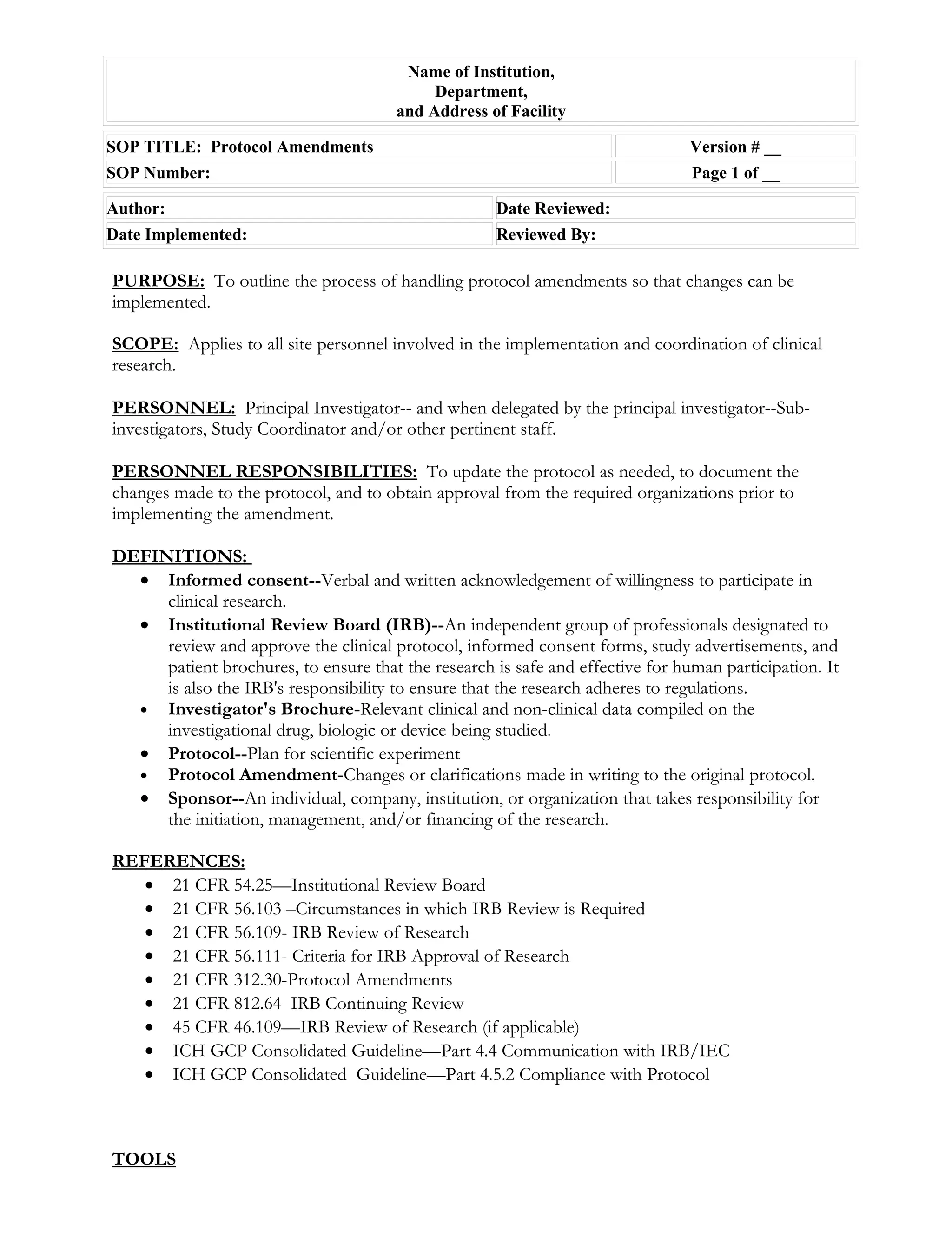 SOP - Protocol Amendments: Developing Effective Standard Operating ...