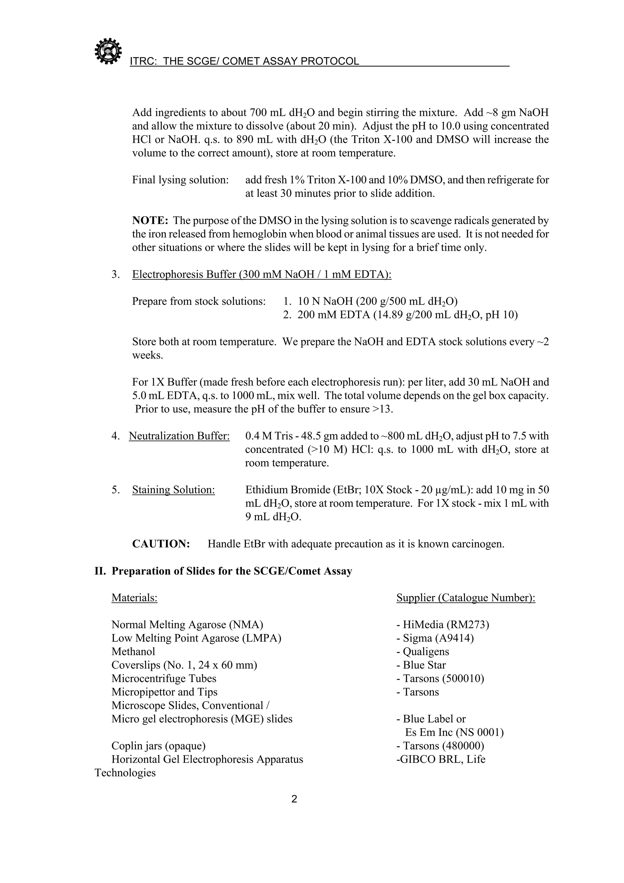 Protocol for comet assay | PDF