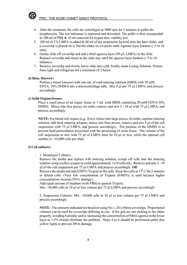 Protocol for comet assay | PDF