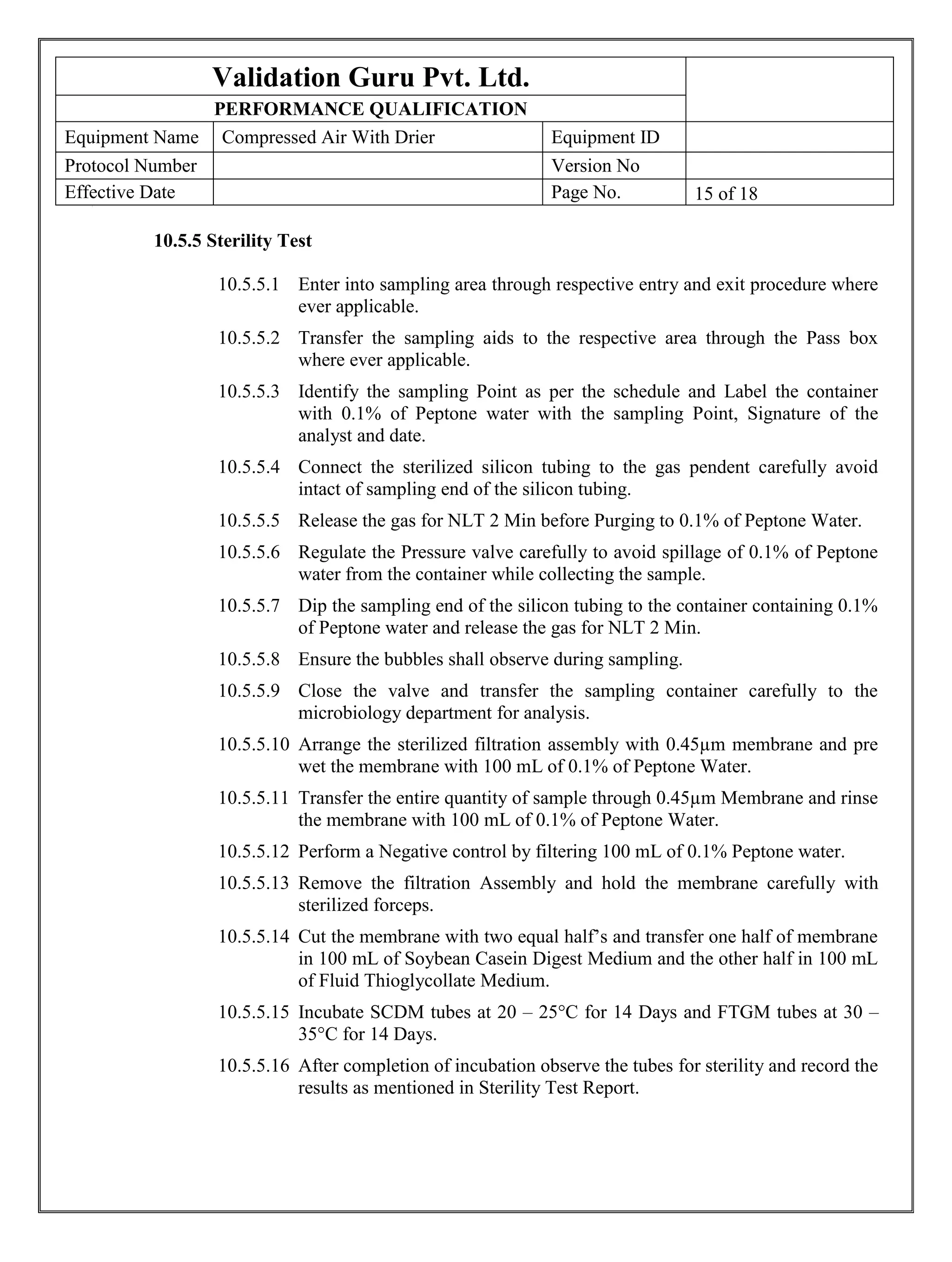 Protocol for compressed air validation | PDF