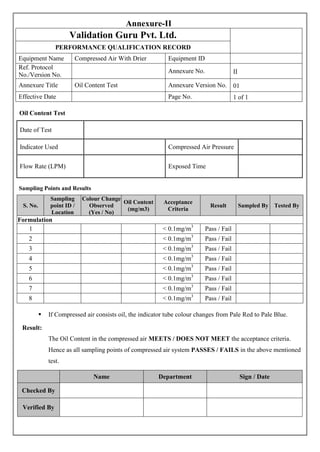Protocol for compressed air validation | PDF