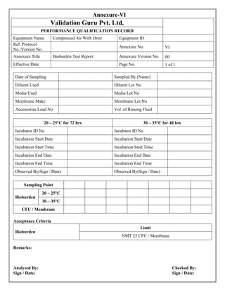 Protocol for compressed air validation | PDF