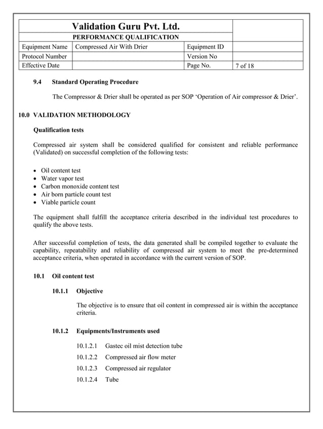 Protocol for compressed air validation | PDF